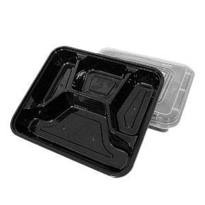 4 Compartment Food Containers | Black | 150 Sets with Lid