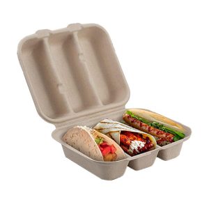 Bagasse Taco Box | 3 Compartment | Eco Clamshell | 300